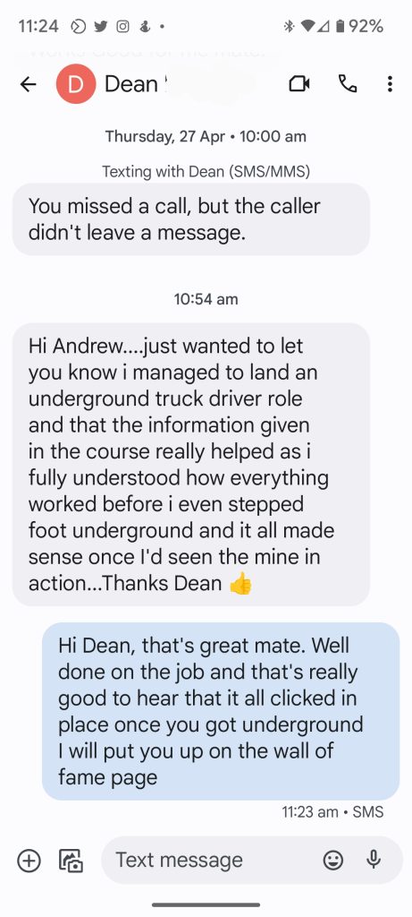 Dean Text - Underground Training
